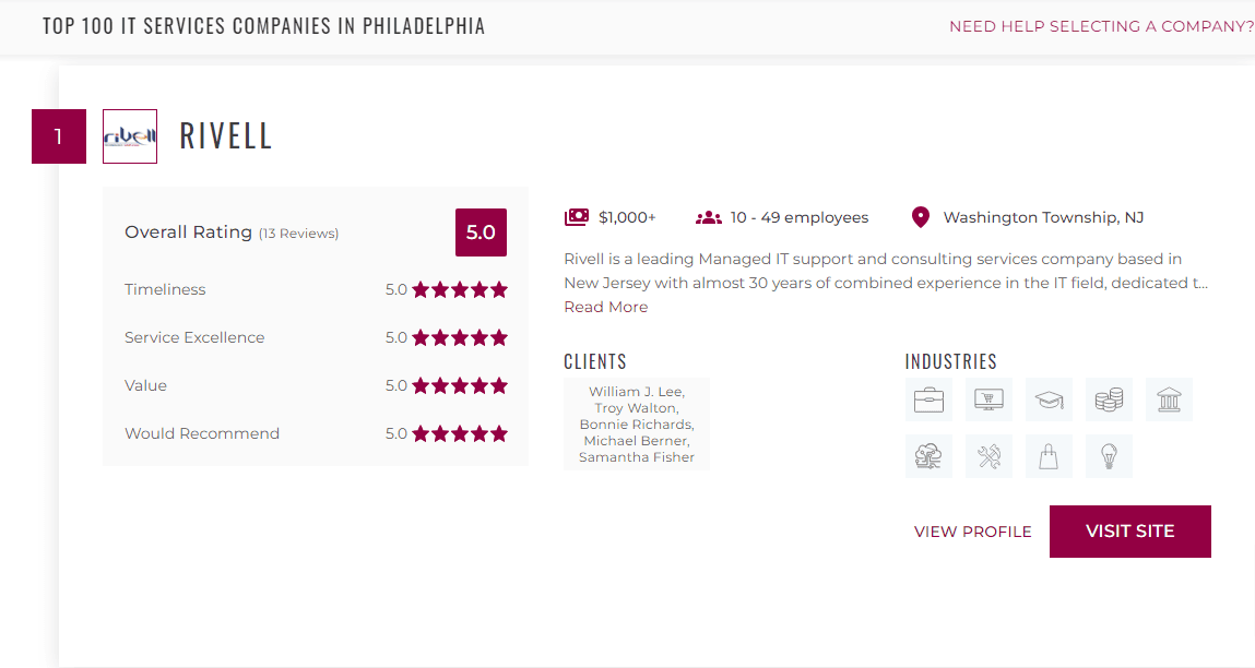 The Manifest Names Rivell as one of the Most-Reviewed IT Services Companies in Philadelphia